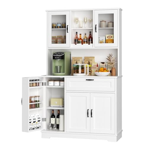 Vongrasig Tall Kitchen Pantry, Food Storage Pantry Cabinet with Hutch ...