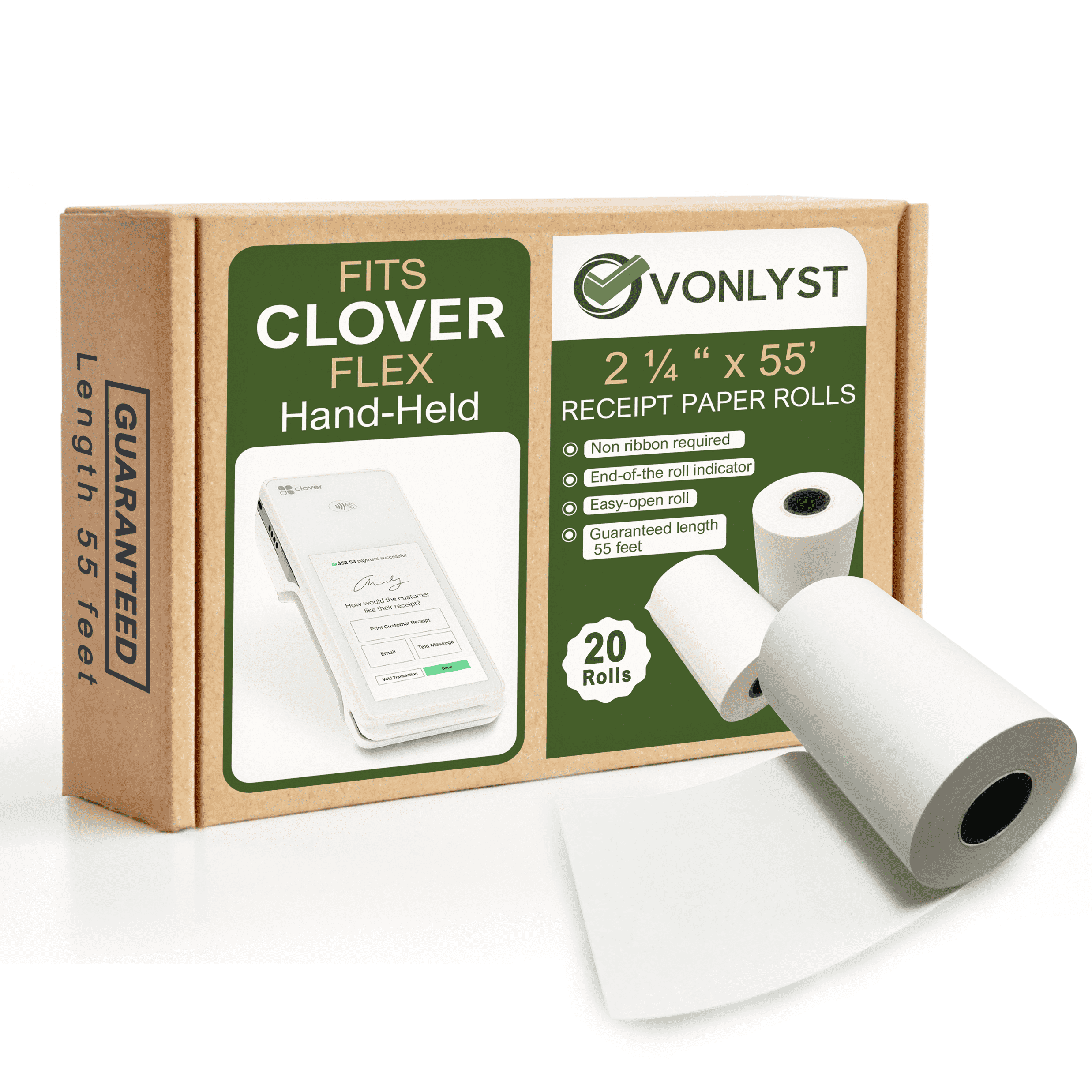 Clover Flex Paper Rolls 2 1/4" x 55’ Thermal Receipt Paper – 20 Rolls ...