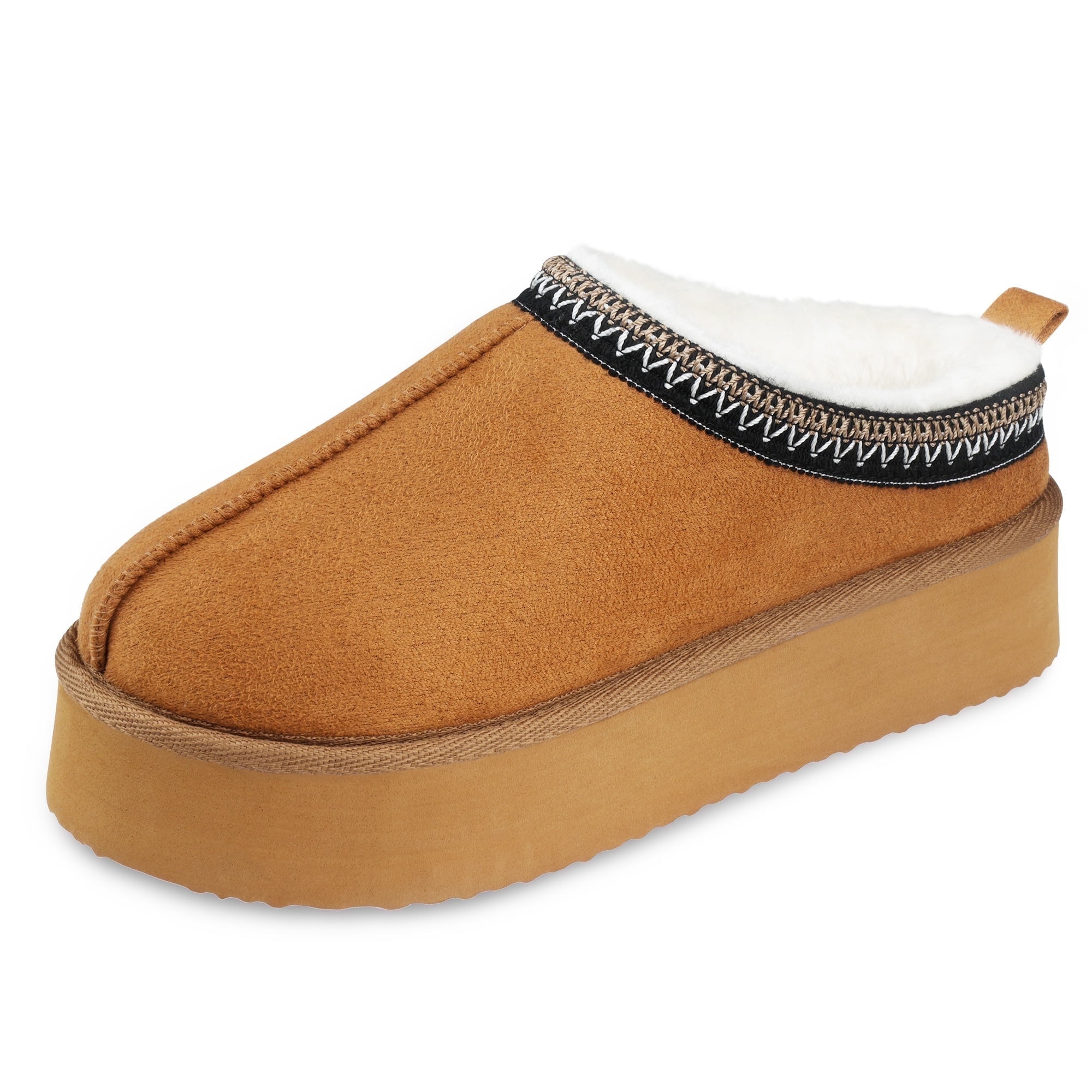 Vonmay Women's Cozy Platform Slippers, Faux Fleece-Lined Indoor Outdoor ...