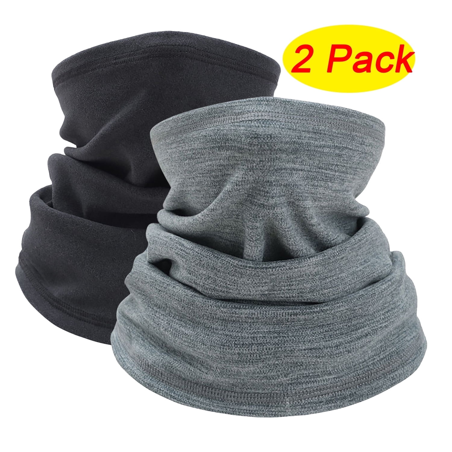 Voofly 2 Pack Fleece Neck Gaiter Solid Print Face Mask, Gray,Windoproof ...