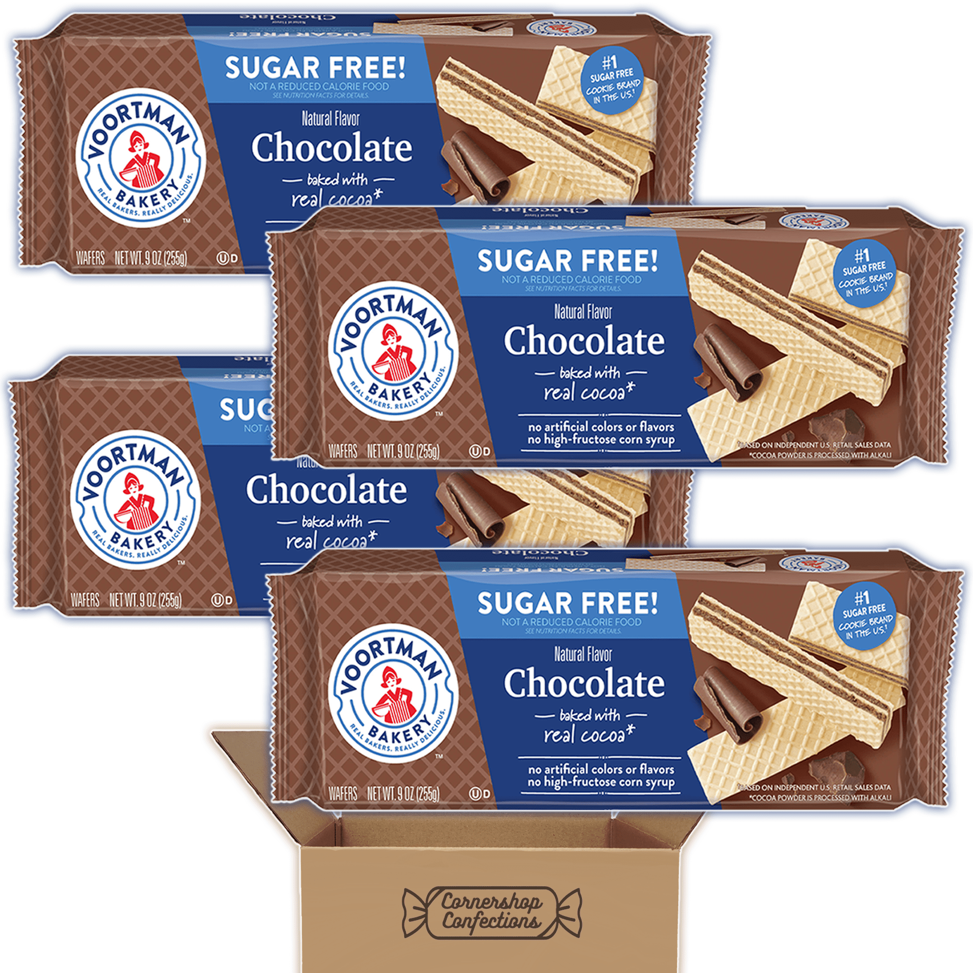Voortman Sugar Free Chocolate Wafers Bulk Pack - 4 Individually Sealed 9 Ounce Packs - Baked ...
