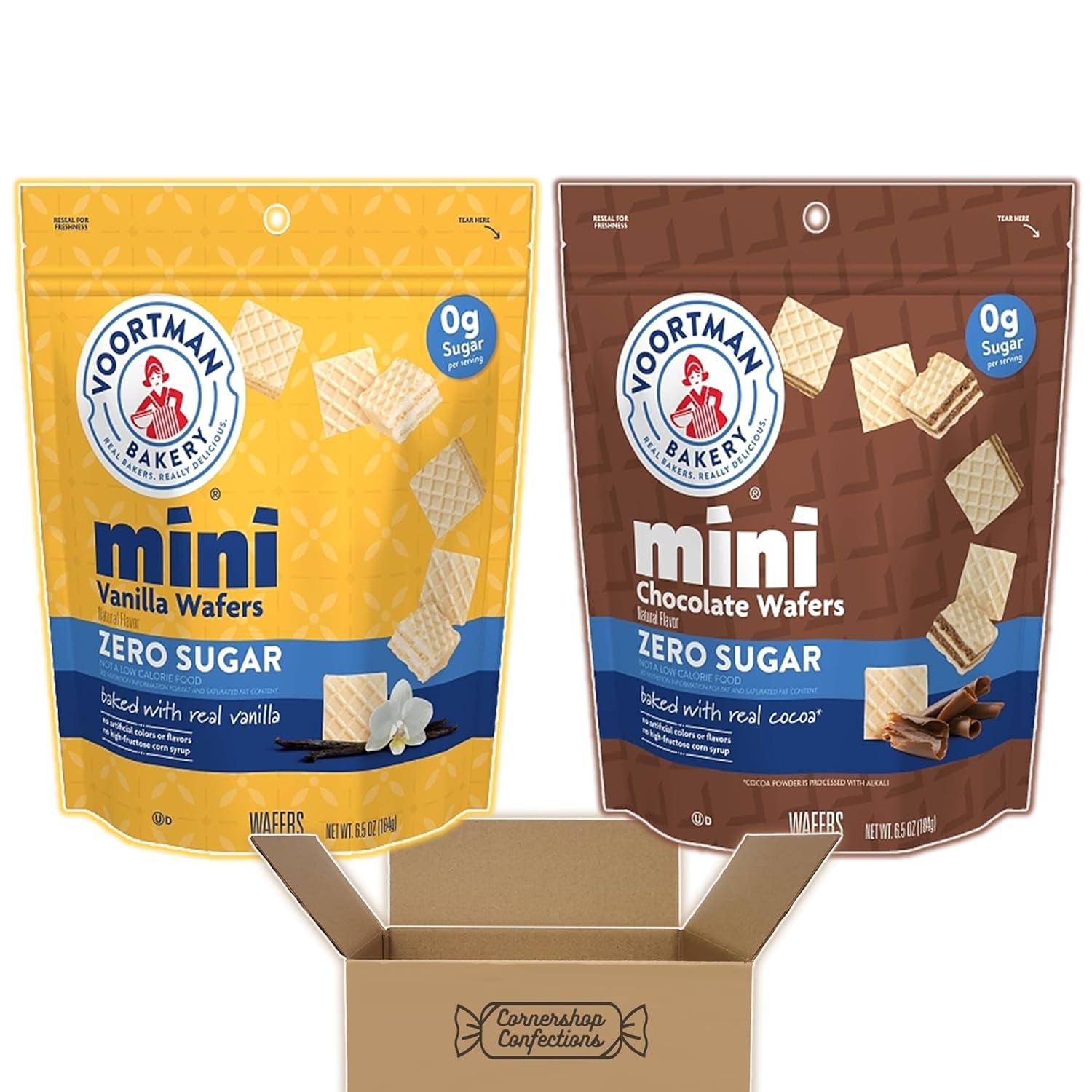 Voortman Zero Sugar Mini Wafers Variety Pack - 1 Resealable Bag Each ...