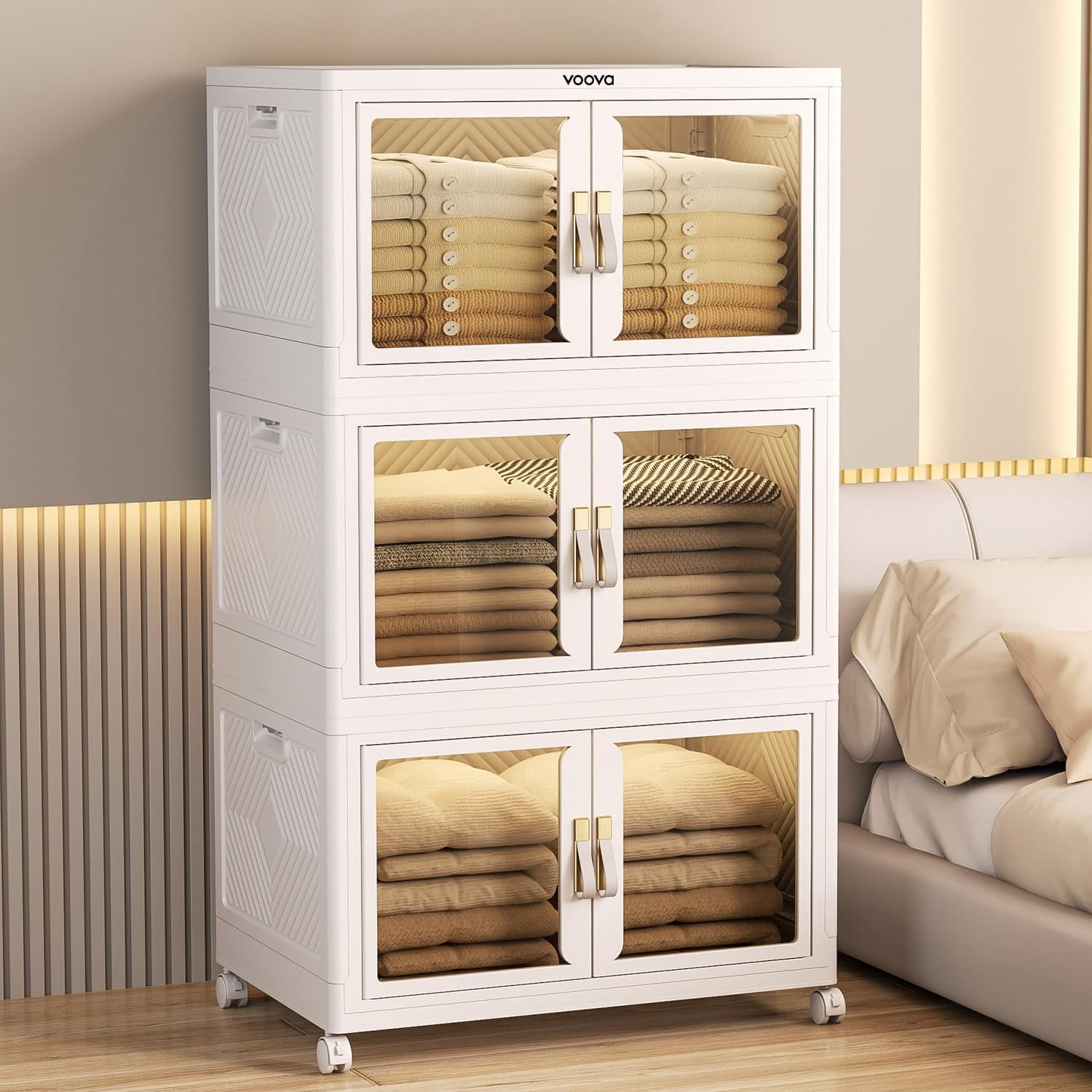 Voova 65QT Storage Bins with Lids,Stackable Collapsible Closet ...