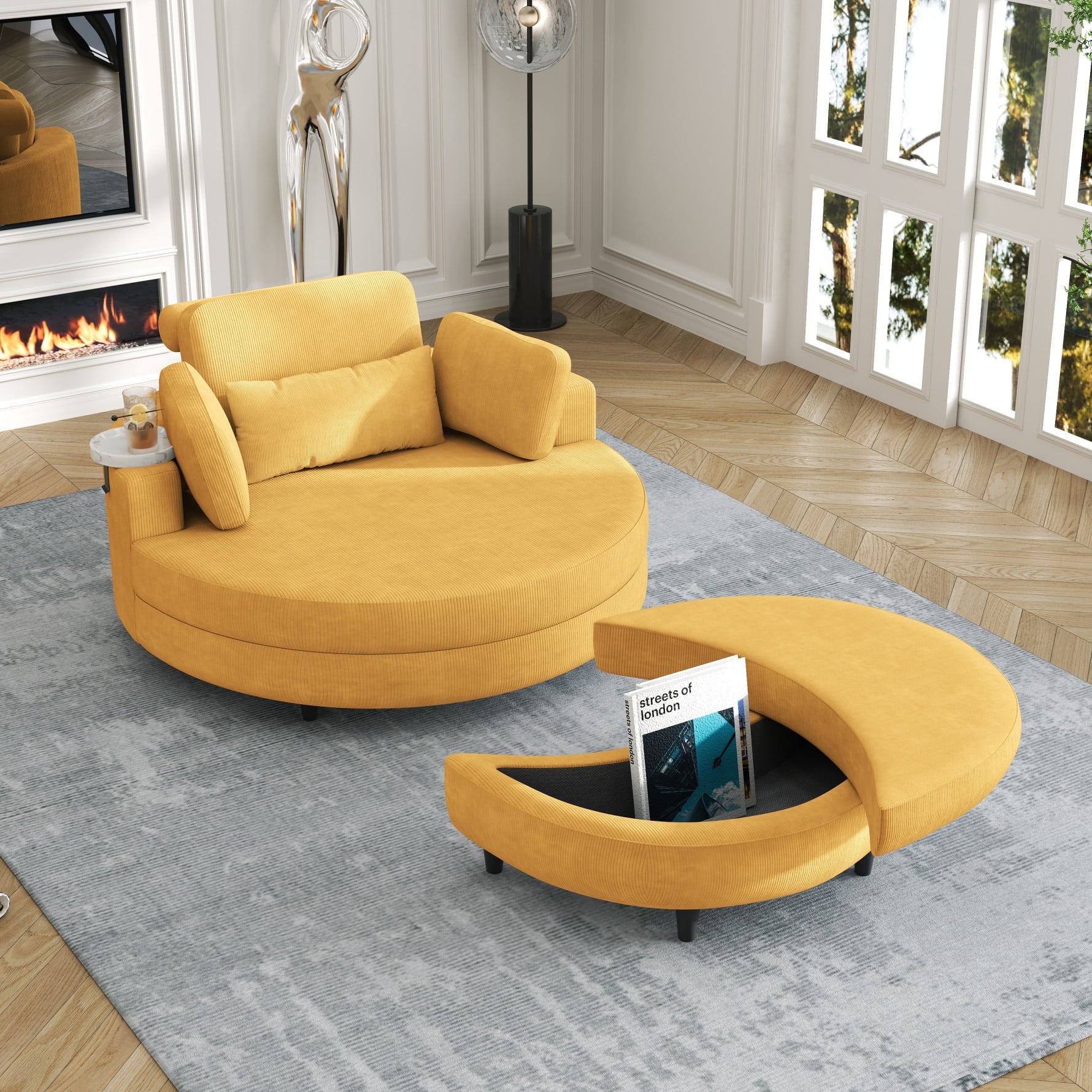 Voqoomkl Modern Corduroy Round Leisure Sofa and Accent Barrel Chair ...