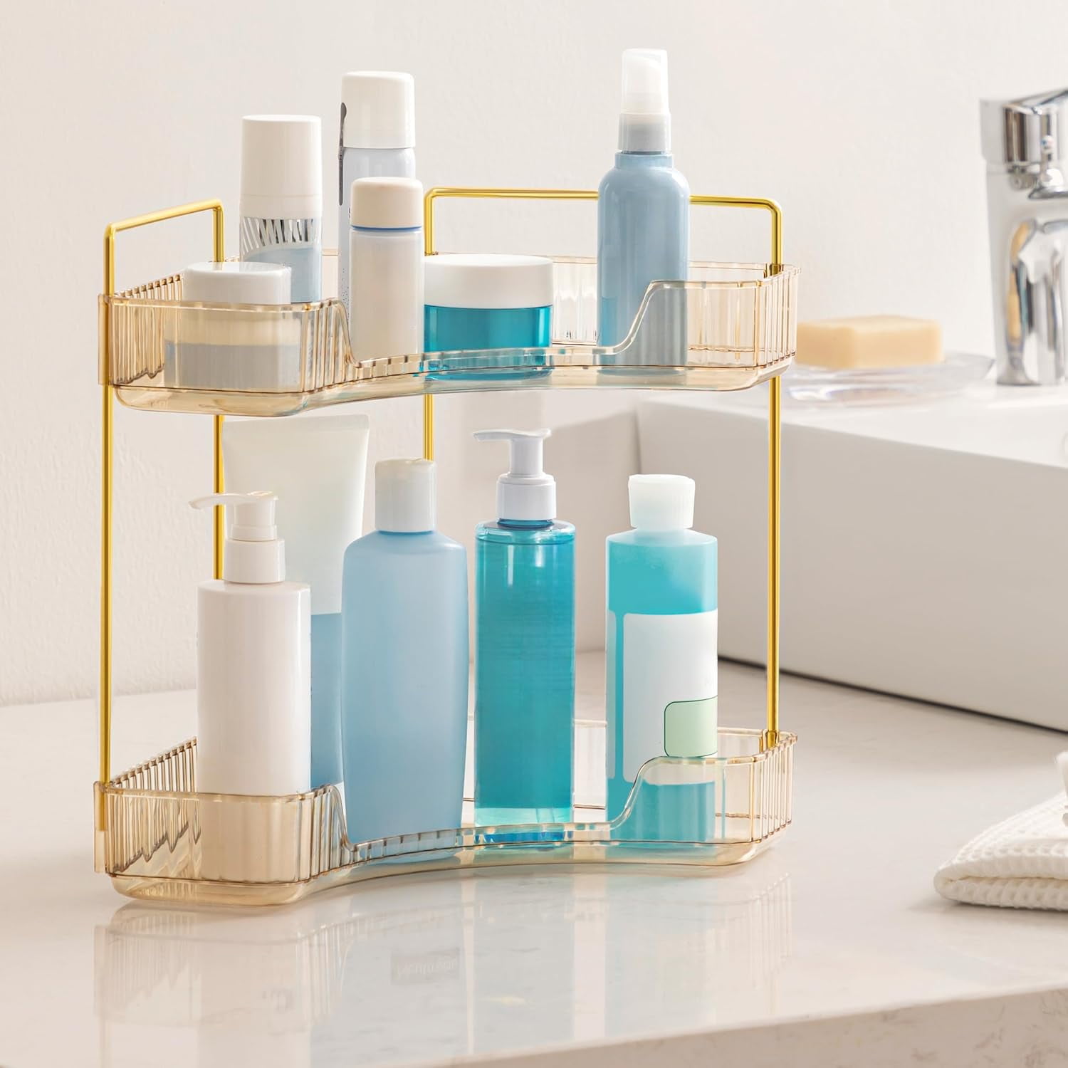 Vorey Bathroom Countertop Organizer 2 Tier Corner Makeup Organizer ...