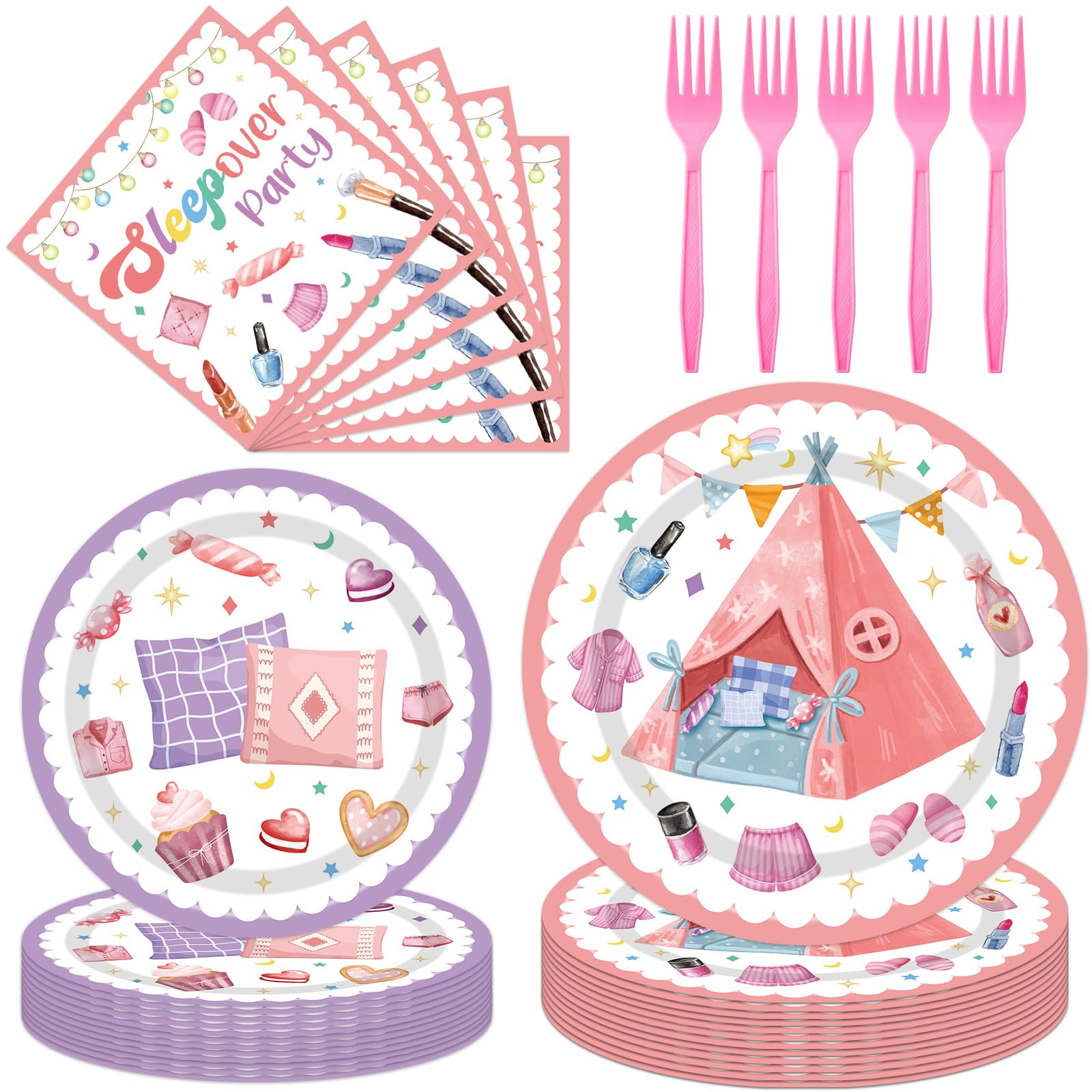 VorkiVecKi Sleepover Party AJH3 Tableware - Pink Pajama Party 96 Pcs ...