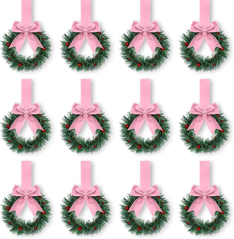 Vorkoi 12 Pcs Christmas Kitchen Cabinet Wreaths with Ribbon 3.94 Inch ...