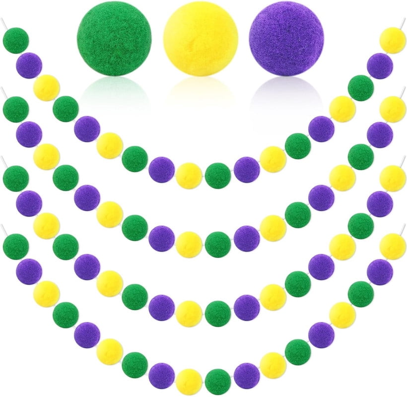 Vorkoi 4 Pack 26.3 Feet Mardi Gras Decorations Mardi Gras Pom Pom ...