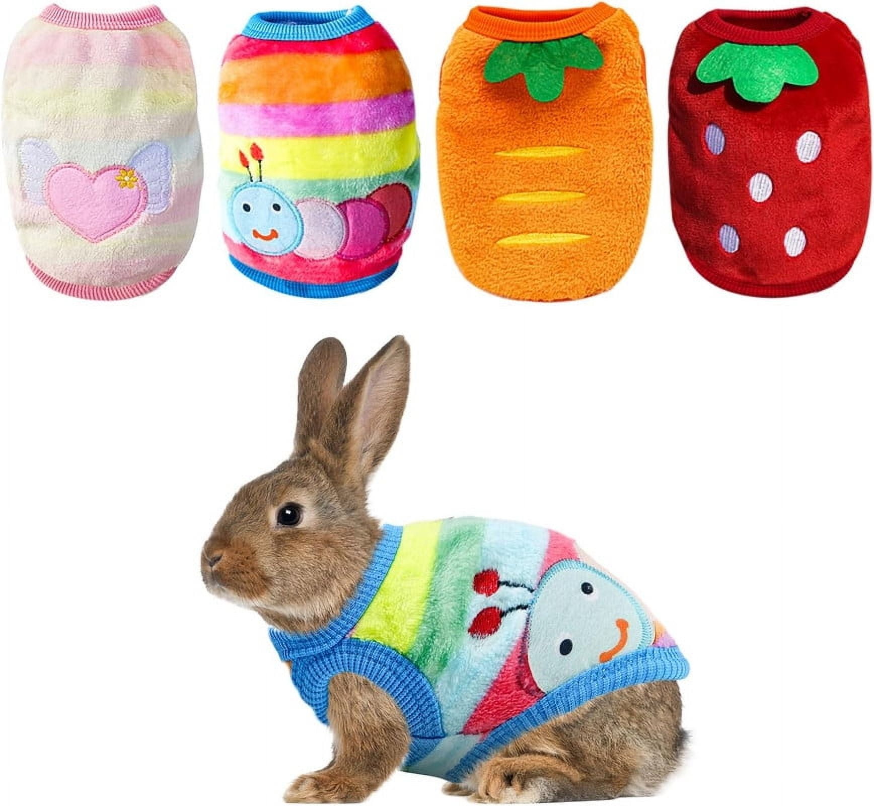Vorkoi 4 Pcs Bunny Clothes for Rabbits- Small Animal Guinea Pig Warm Vest Clothes Costume Soft T ...