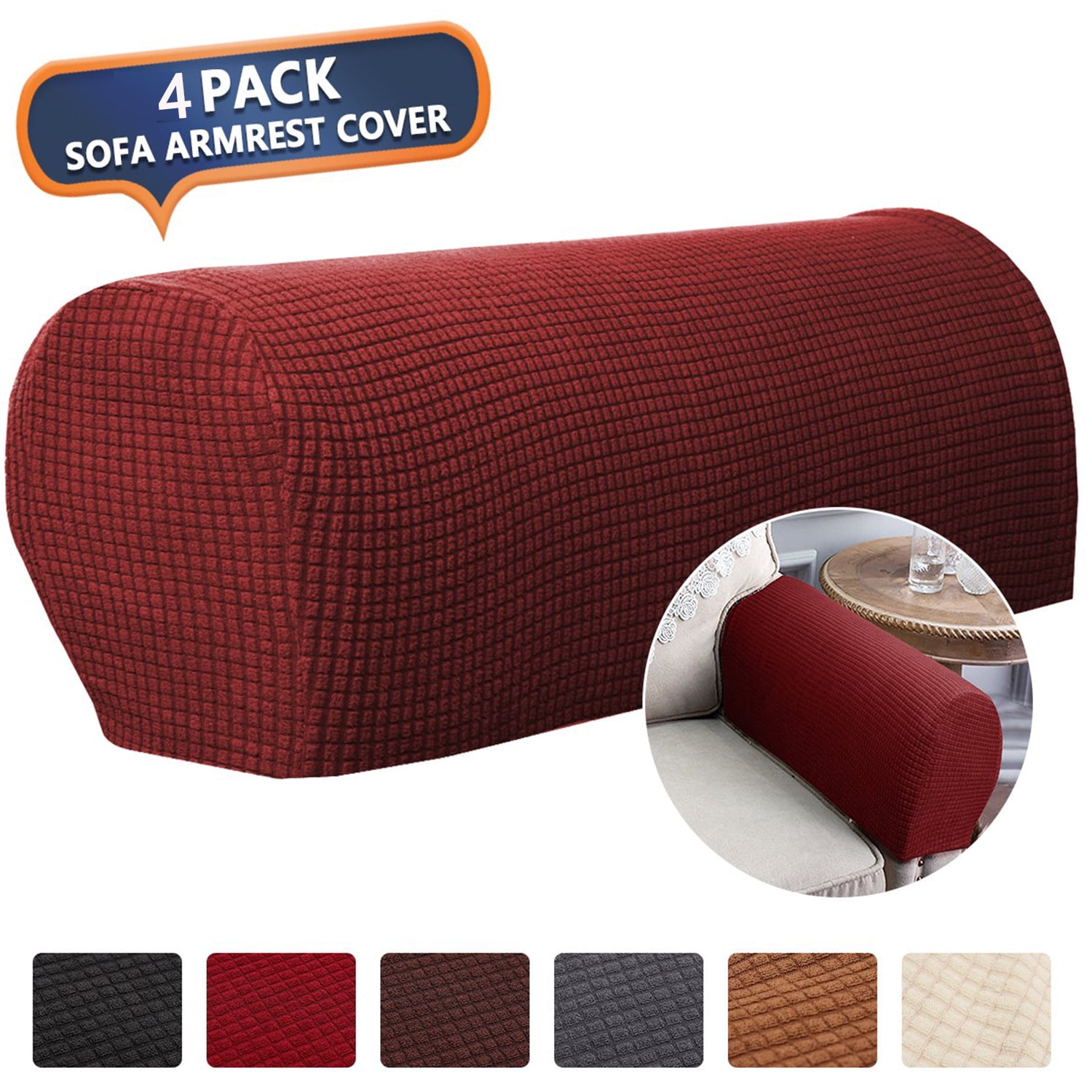 Vorkoi 4PCS Armrest Cover Stretch Arm Cover Elastic Anti-Slip Armchair ...