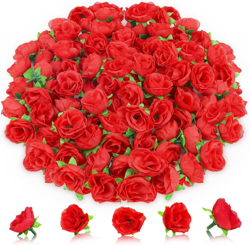 Vorkoi 50pcs Red Small Artificial Roses 1.3 Inch Mini Red Roses Flowers ...
