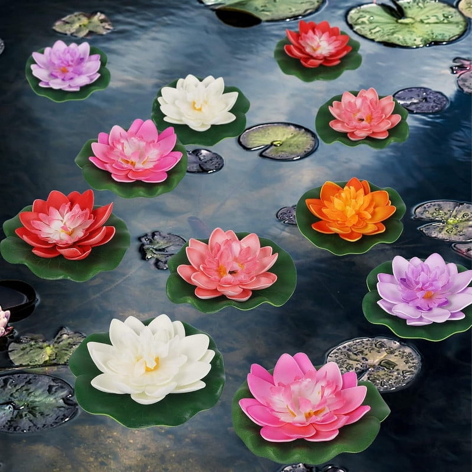 Vorkoi Artificial Floating Foam Lotus Flower with Water Lily Pad ...