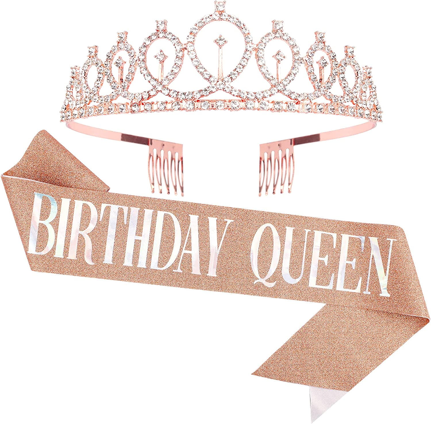 Vorkoi Birthday Queen Sash & Rhinestone Tiara Set, Gold Glitter - Walmart.com