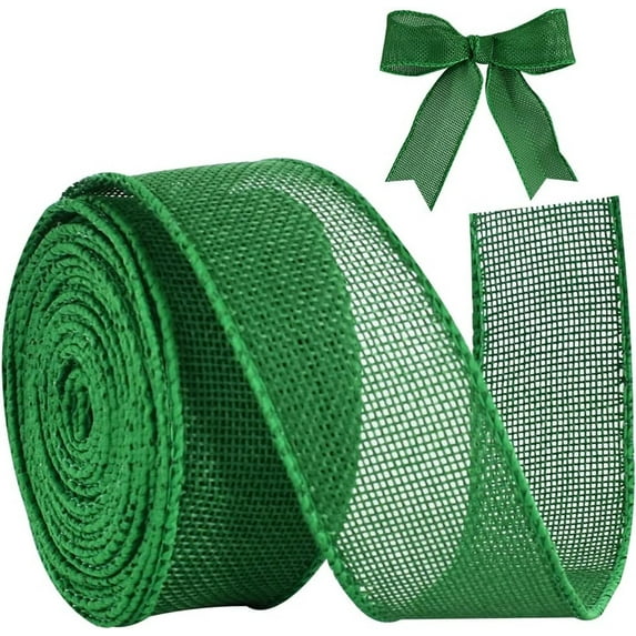 Vorkoi Burlap Green Wired Ribbon, 1 1/2 inch 10 Yard Jute Ribbon for ...