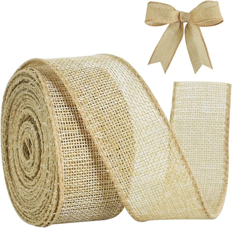 Vorkoi Burlap Natural Wired Ribbon, 1 1/2 inch 10 Yard Jute Ribbon for ...