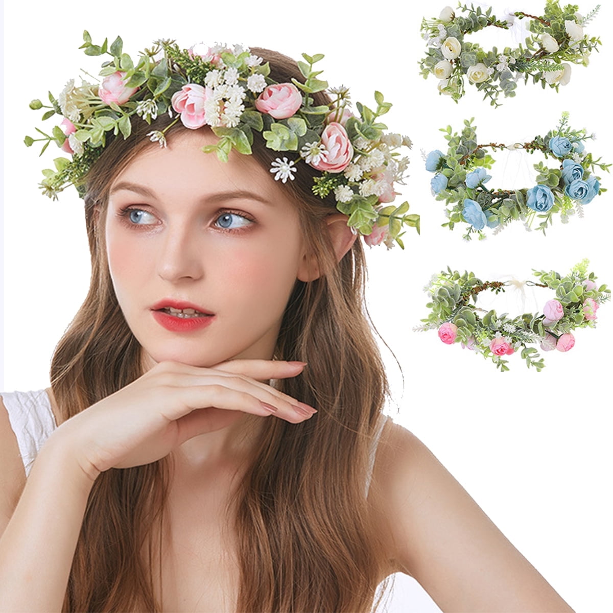 Vorkoi Camellia Flower Crown Rose Headpiece Wedding Bridal Flower Girl ...