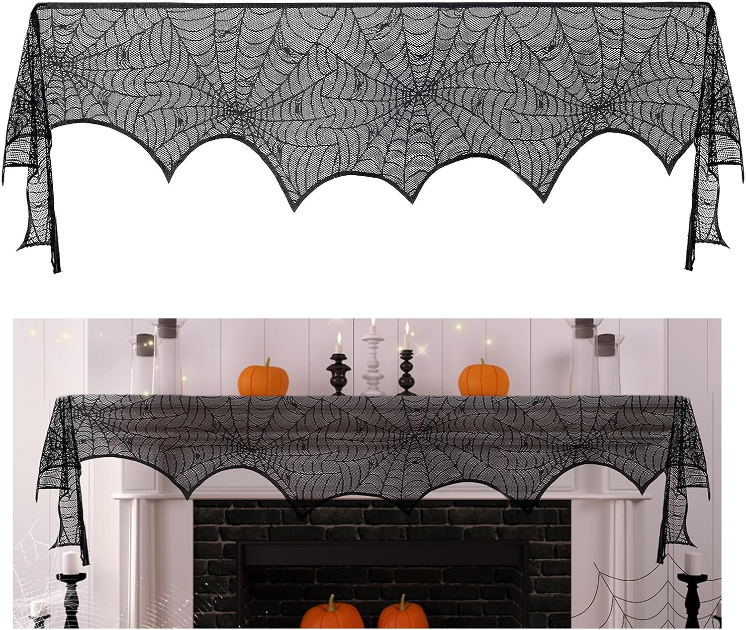 Vorkoi Halloween Fireplace Decorations, Halloween Black Lace Spiderweb ...