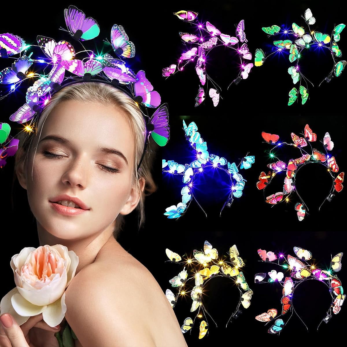 Vorkoi LED Butterfly Fascinator Headband For Women Monarch Butterfly ...