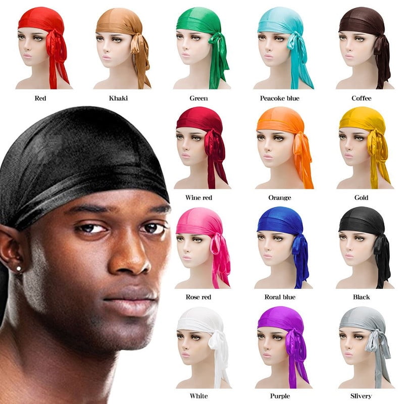 Vorkoi Men Women Durag Extra Long-Tail Headwraps Silky Satin Pirate Cap ...