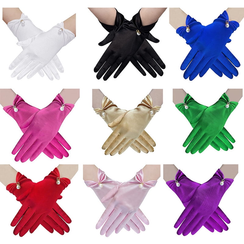 Vorkoi Short Satin Gloves Wrist Length Gloves Women's Gown Gloves Opera ...