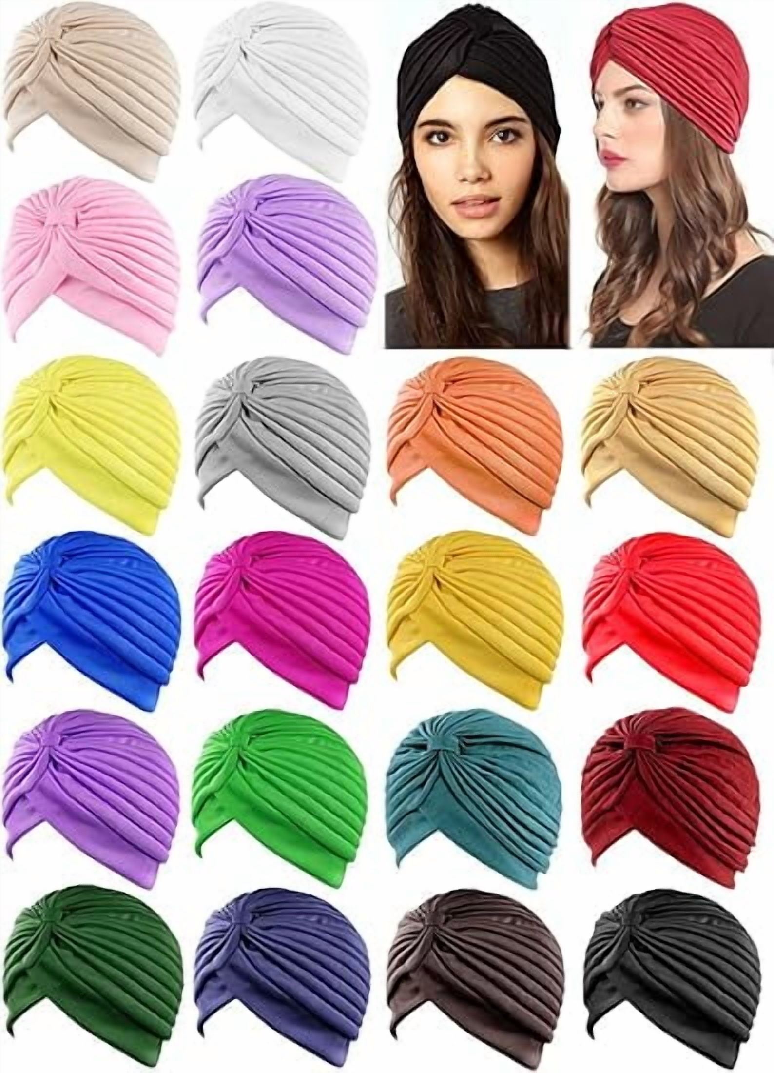 Vorkoi Stretchy Beanie Turban Cap Twisted Head Wraps Chemo Hat Pleated ...