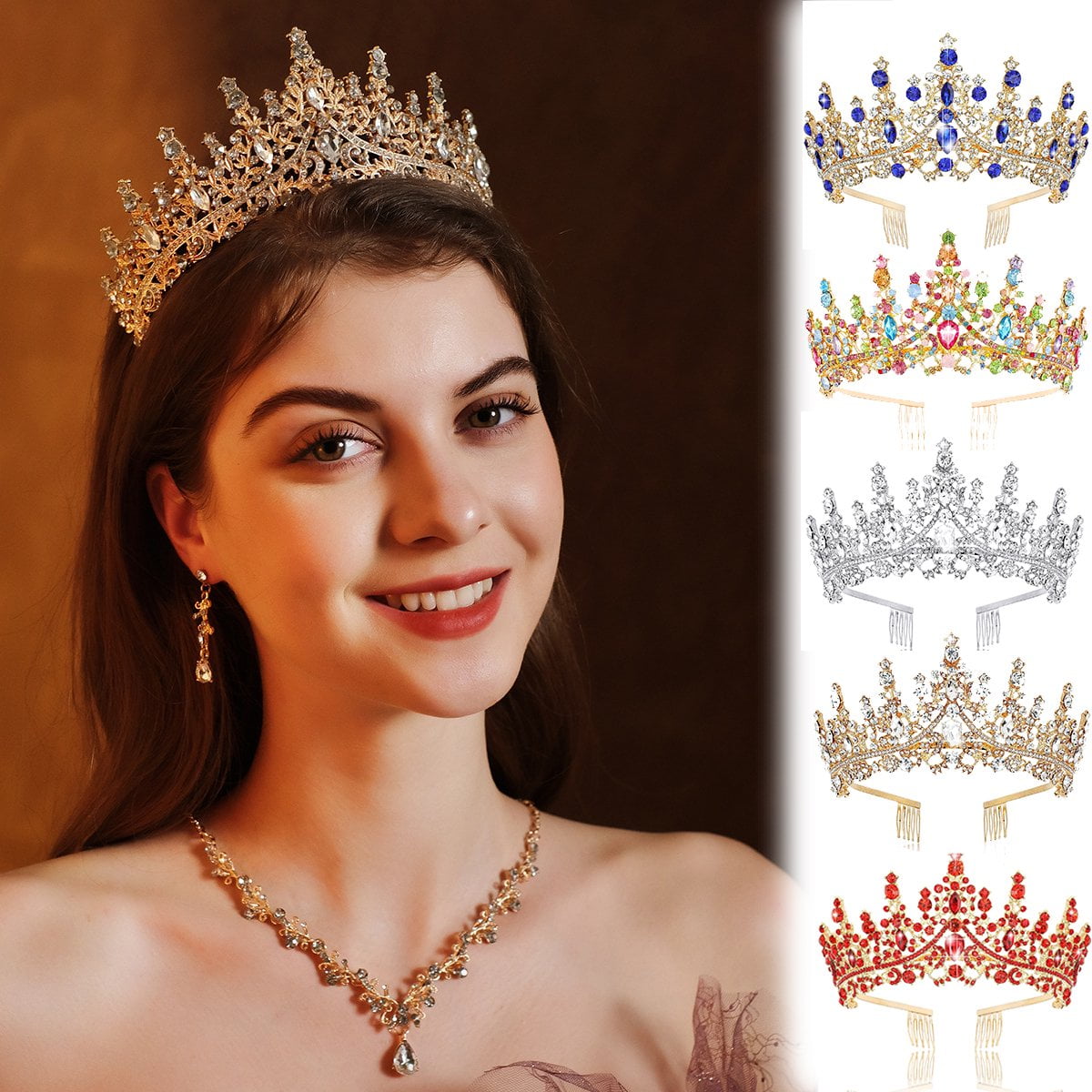 Vorkoi Tiara Crystal Crowns Princess Rhinestone Crown With Combs Bride