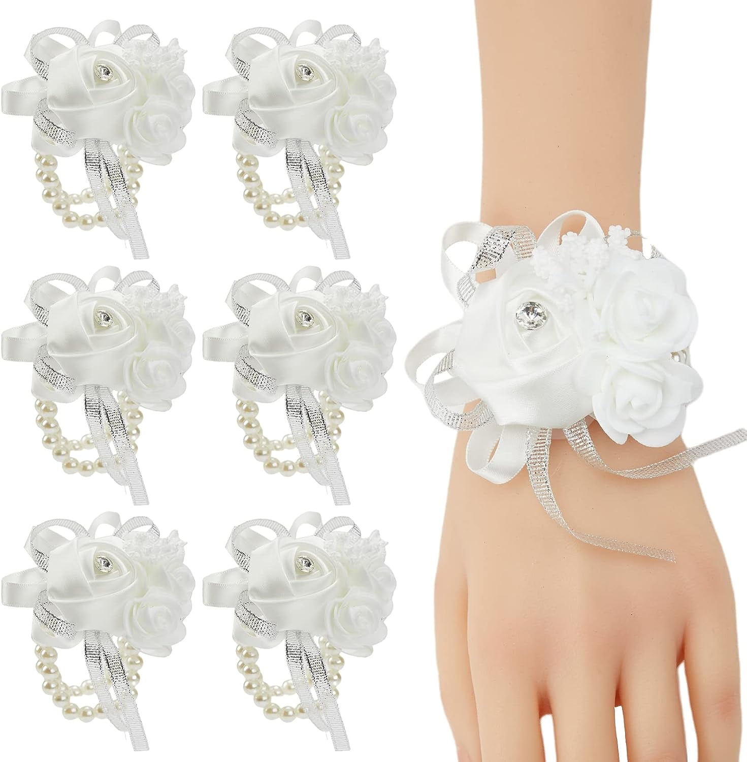 Vorkoi Wrist Corsage for Prom, 6pcs Burgundy Rose Wrist Corsages for ...