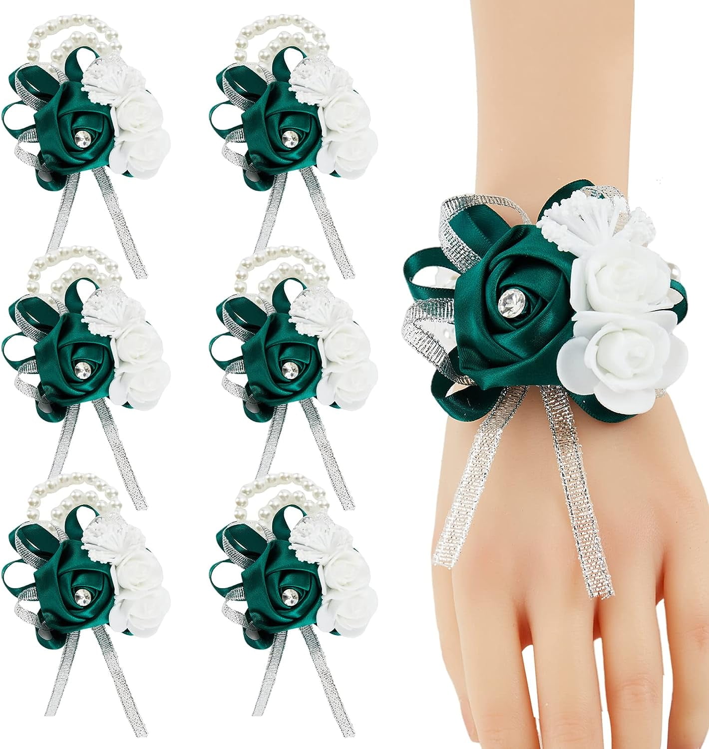 Vorkoi Wrist Corsage for Prom, 6pcs Burgundy Rose Wrist Corsages for ...