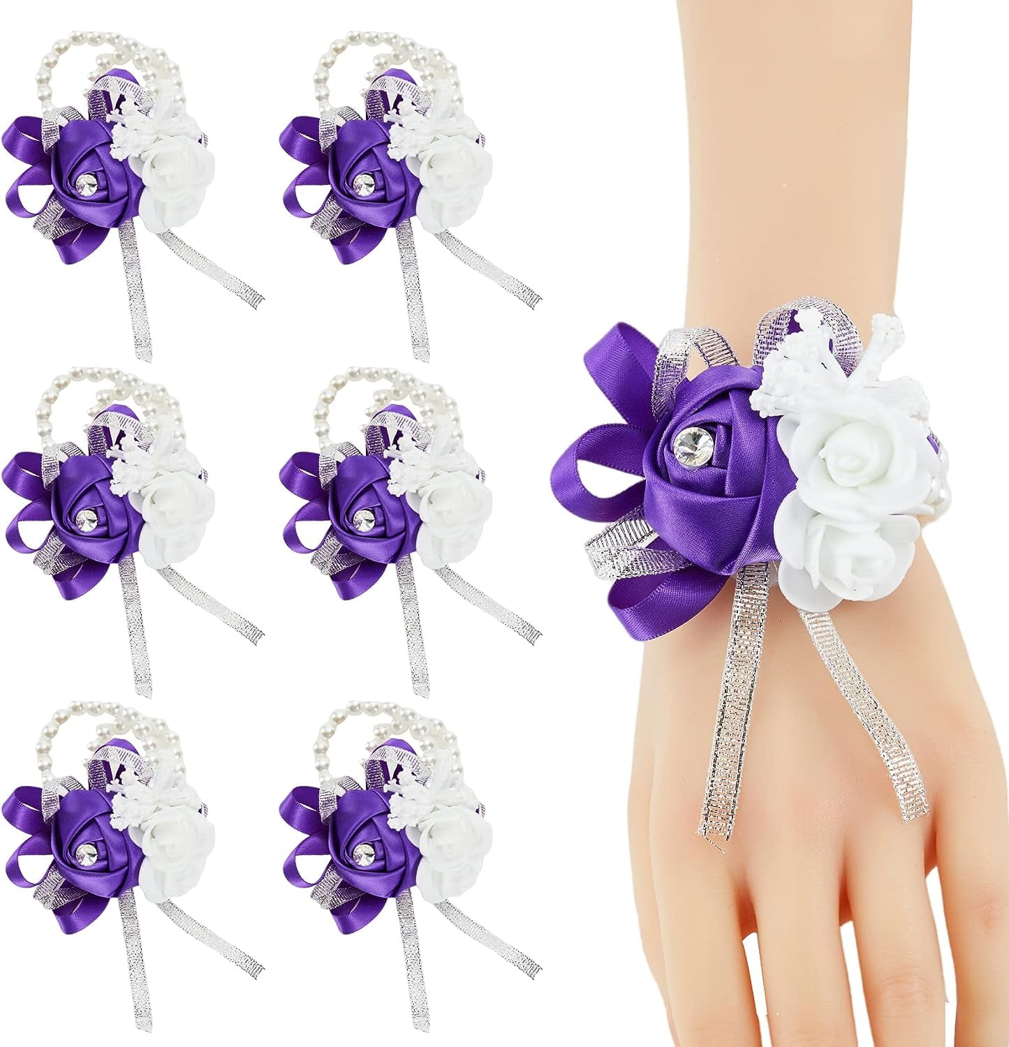 Vorkoi Wrist Corsage for Prom, 6pcs Burgundy Rose Wrist Corsages for ...