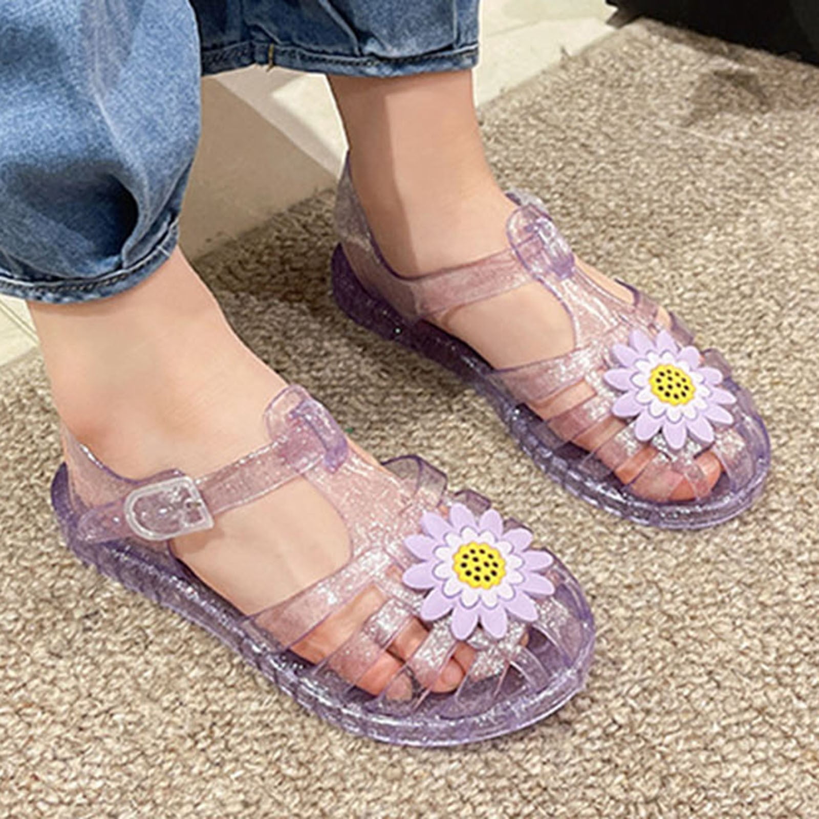 Vornjynx Girls Jelly Sandals Adjustable Strap Closed Toe Cute Flower ...