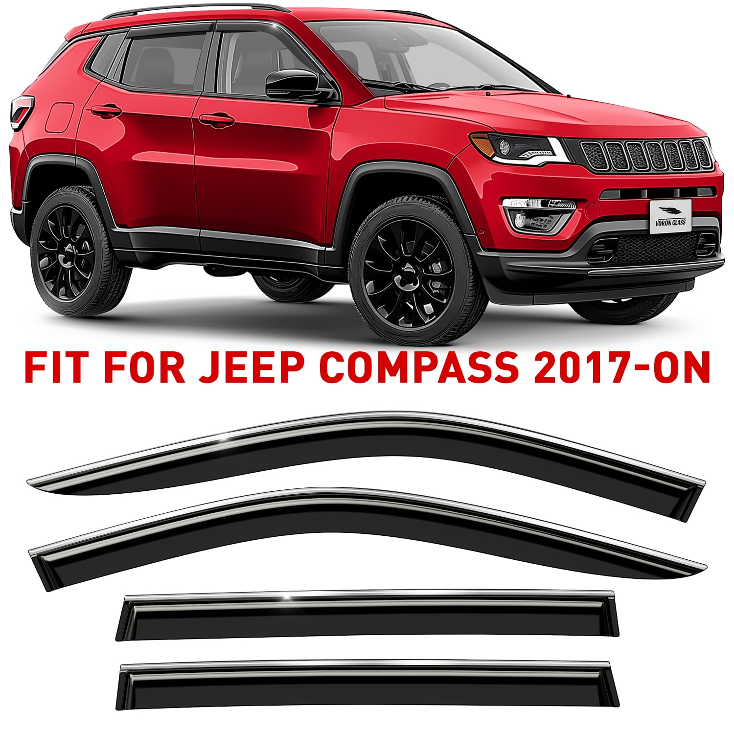 Voron Glass Chrome Trim Tape-on Extra Durable Rain Guards for Jeep ...
