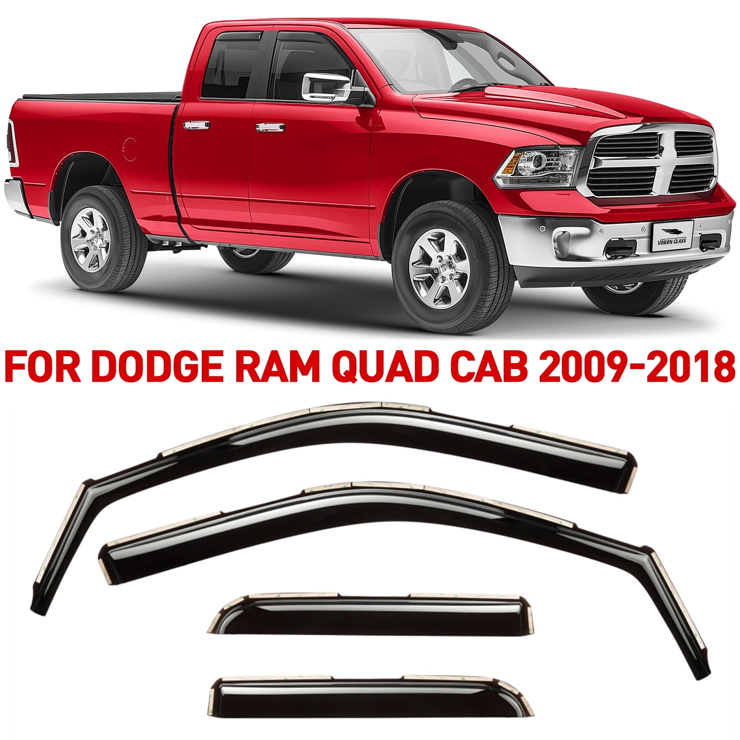 Voron Glass Rain Guards for Dodge Ram 1500 2009-18 Quad Cab, Window ...