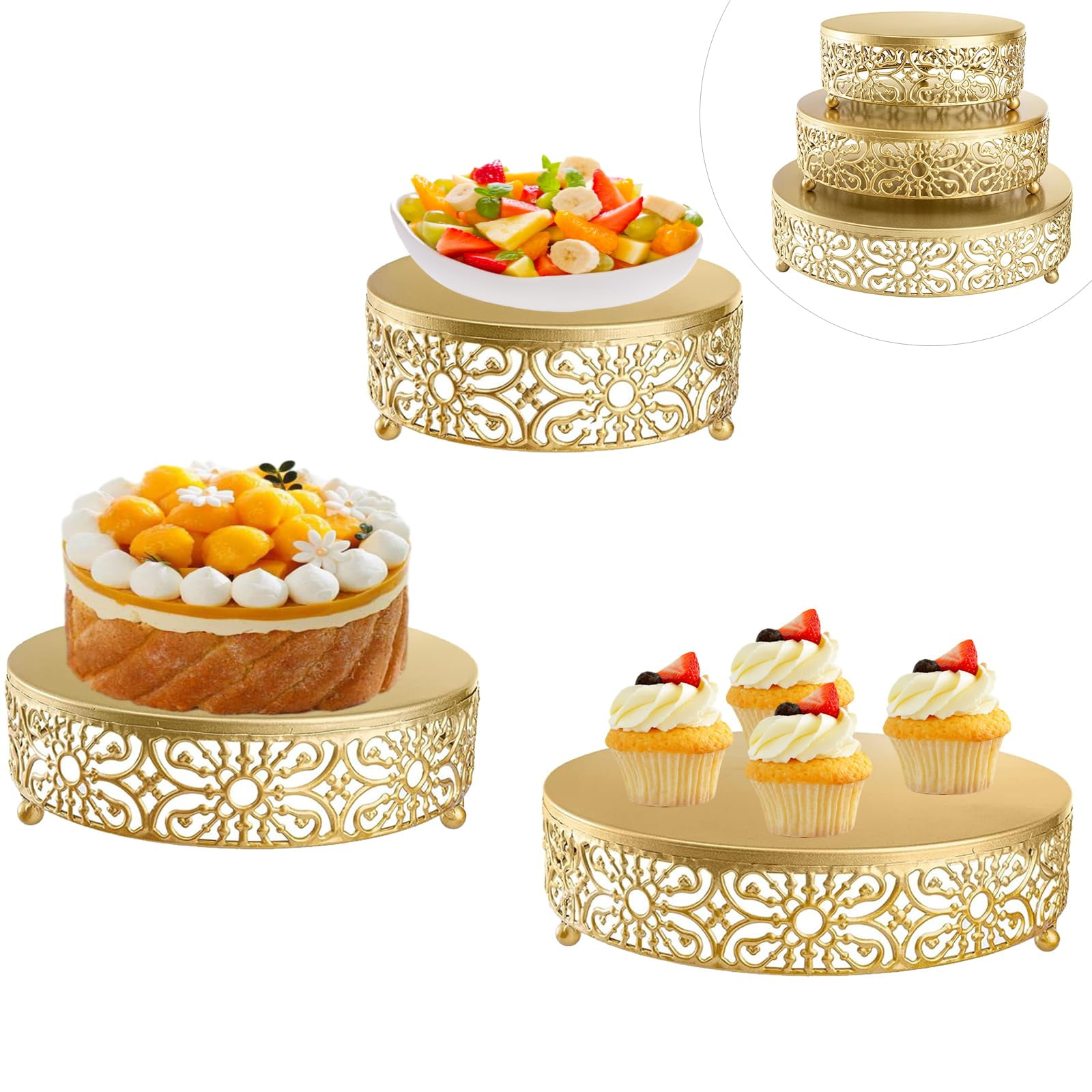 Vorriop 3 Set Gold Cake Stand，Dessert Cupcake Pastry Candy Display ...