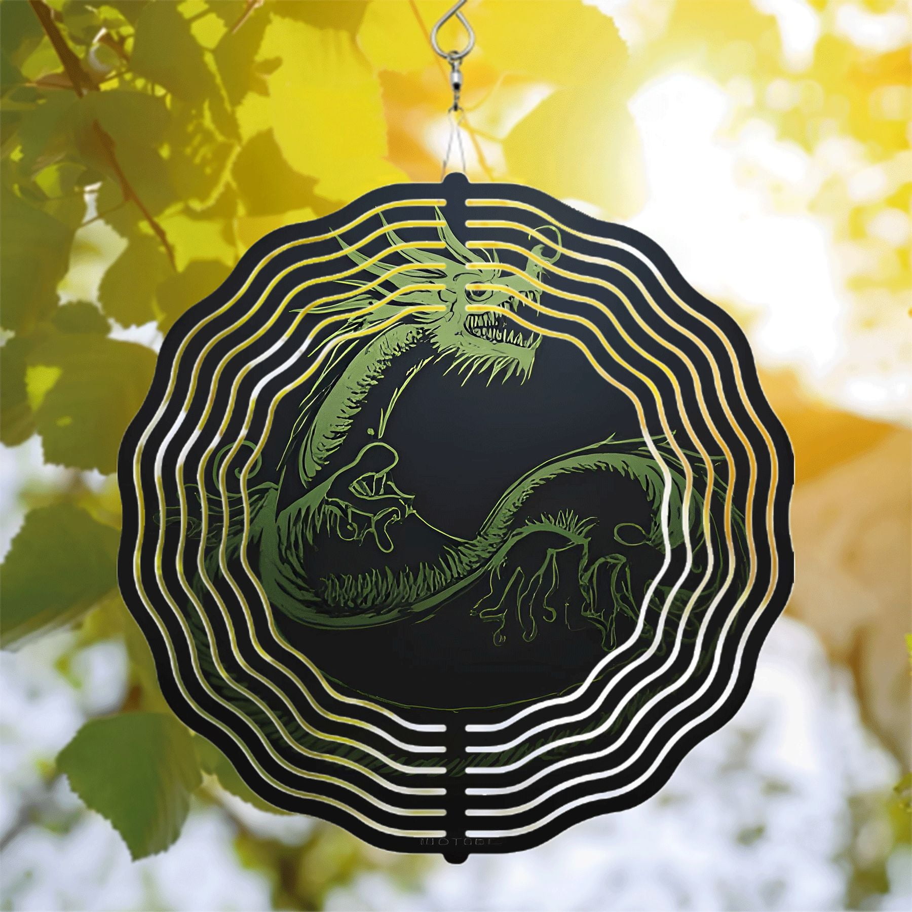 Vortex Design Metal Wind Spinner with Green Dragon & Human Figures ...