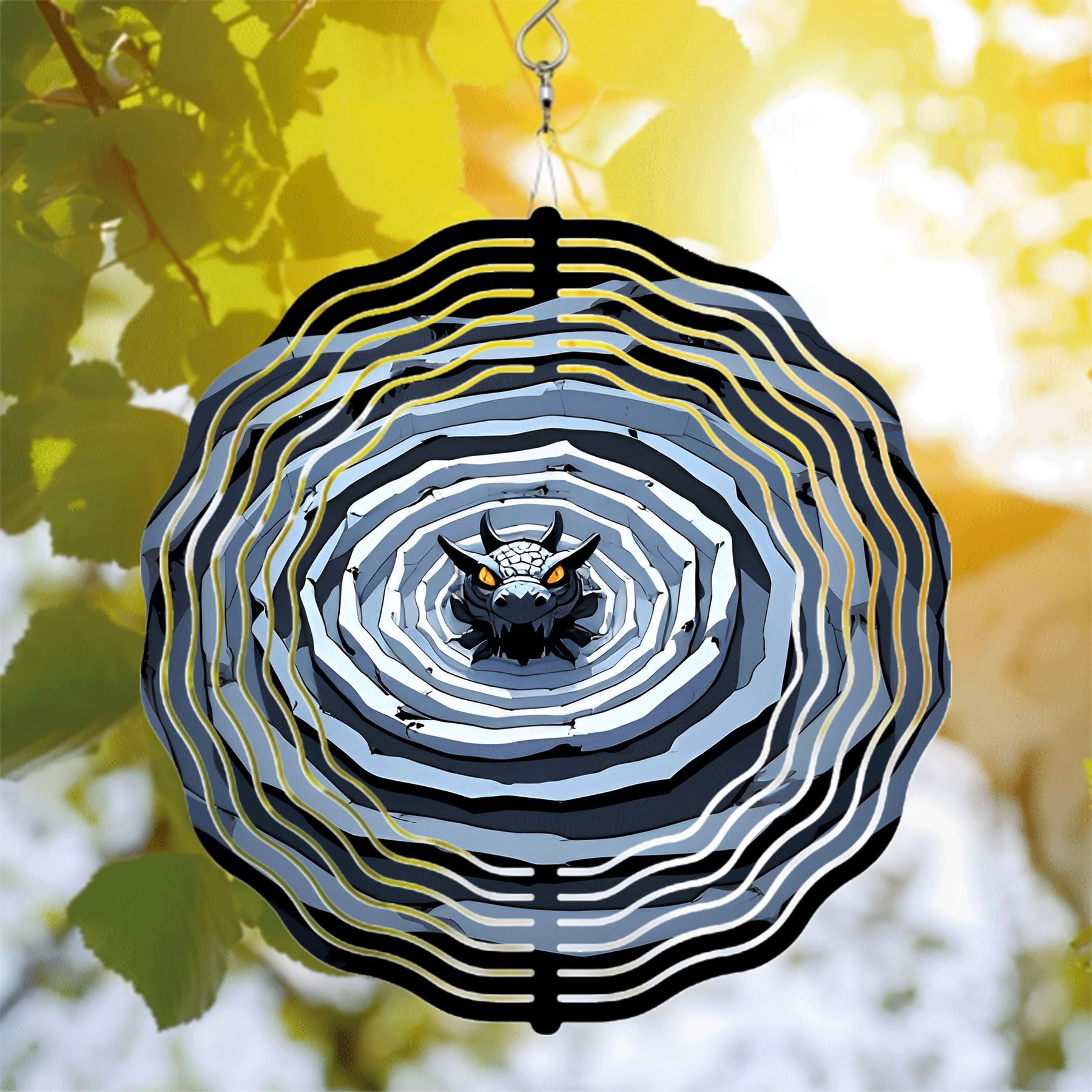 Vortex Dragon Head Metal Wind Spinner - Concentric Spiral Design with ...