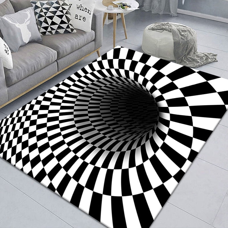 Vortex Illusion Rug Black And White Checkerboard Optical Trippy Rugs ...