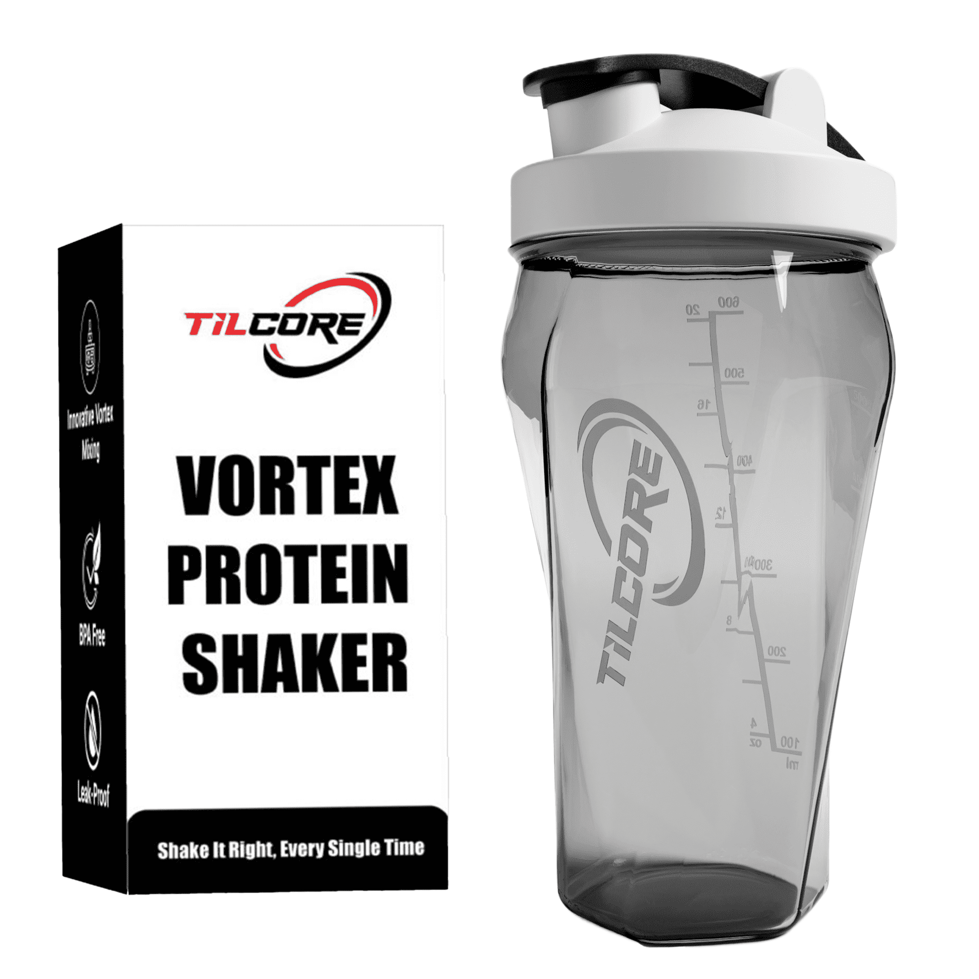 Vortex Protein Shaker Bottle White Food-Grade, Leakproof Lid Shaker ...