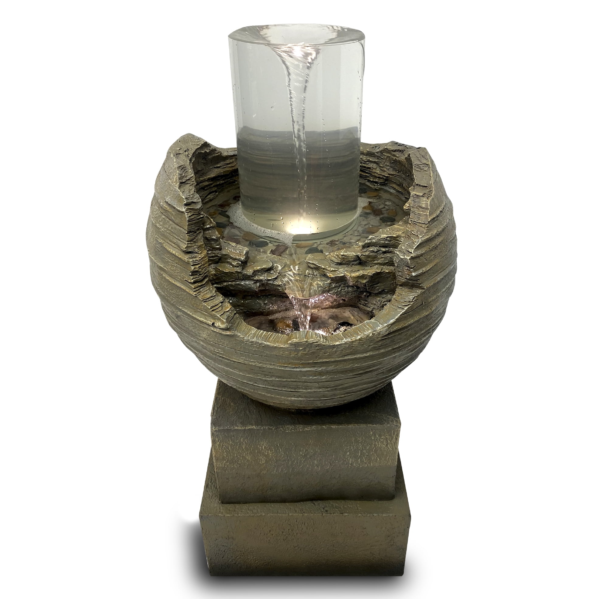 Vortex Rock Water Fountain with 6 LED Lights –Fiberglass Resin ...