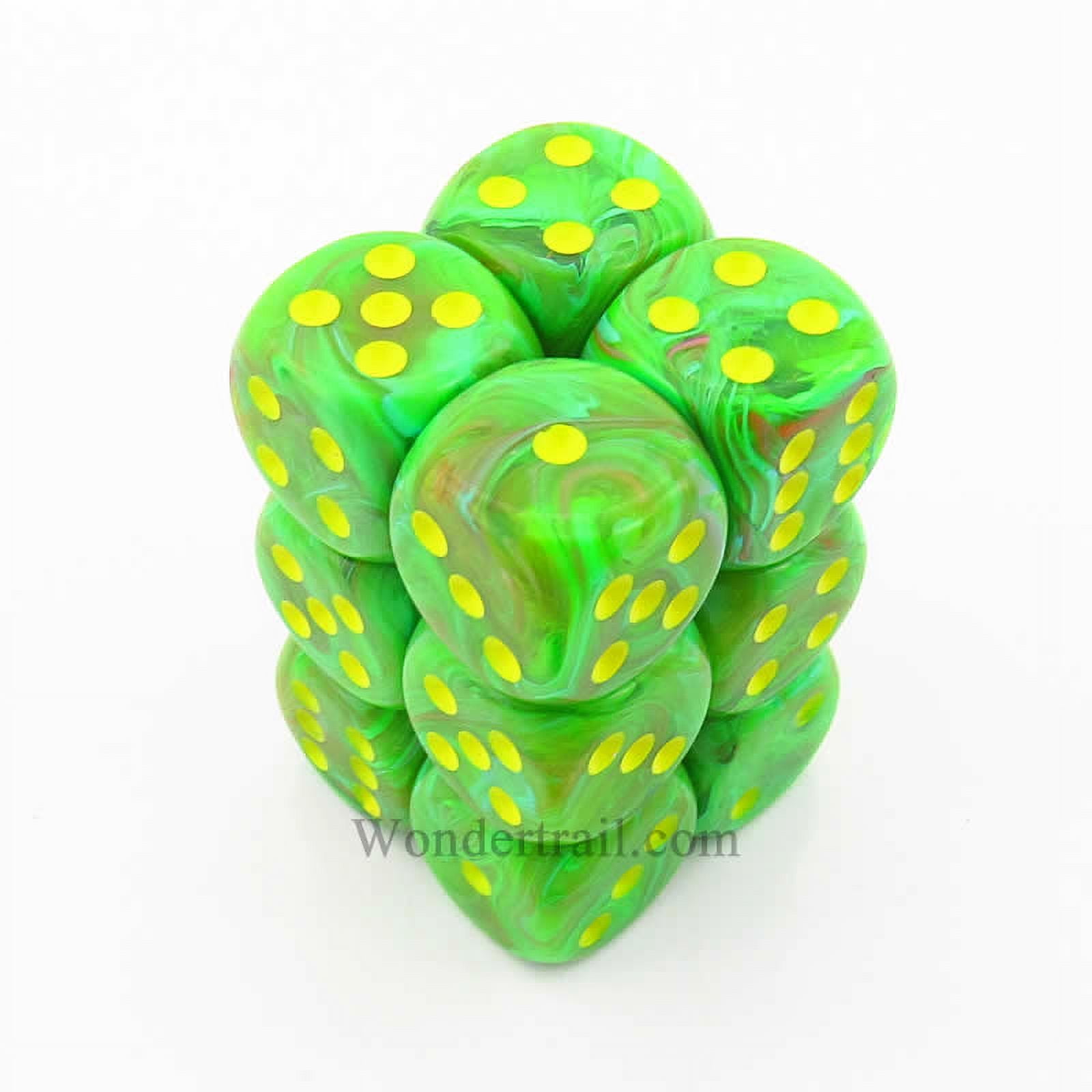 Vortex Slime Dice With Yellow Pips D6 16mm 58in Pack Of 12 Chessex