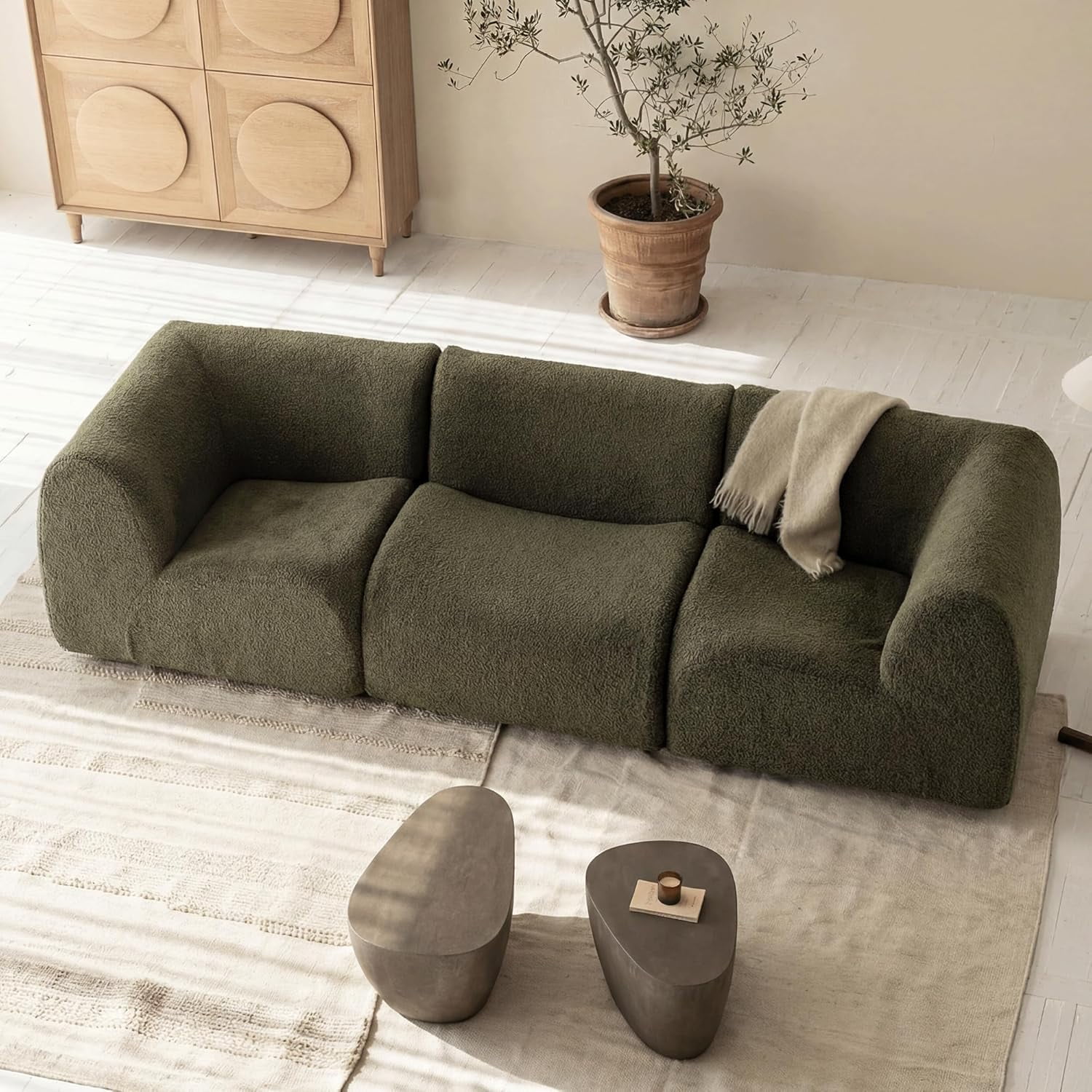 Vorthio 3-Seater Modular Sectional Sofa, Sherpa Fabric Boneless Sofas ...