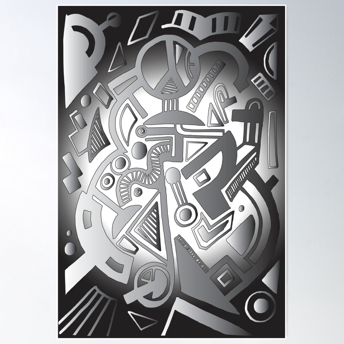 Vorticism - Metallic Grey And Black Geometric Line Work Poster Wall Art ...