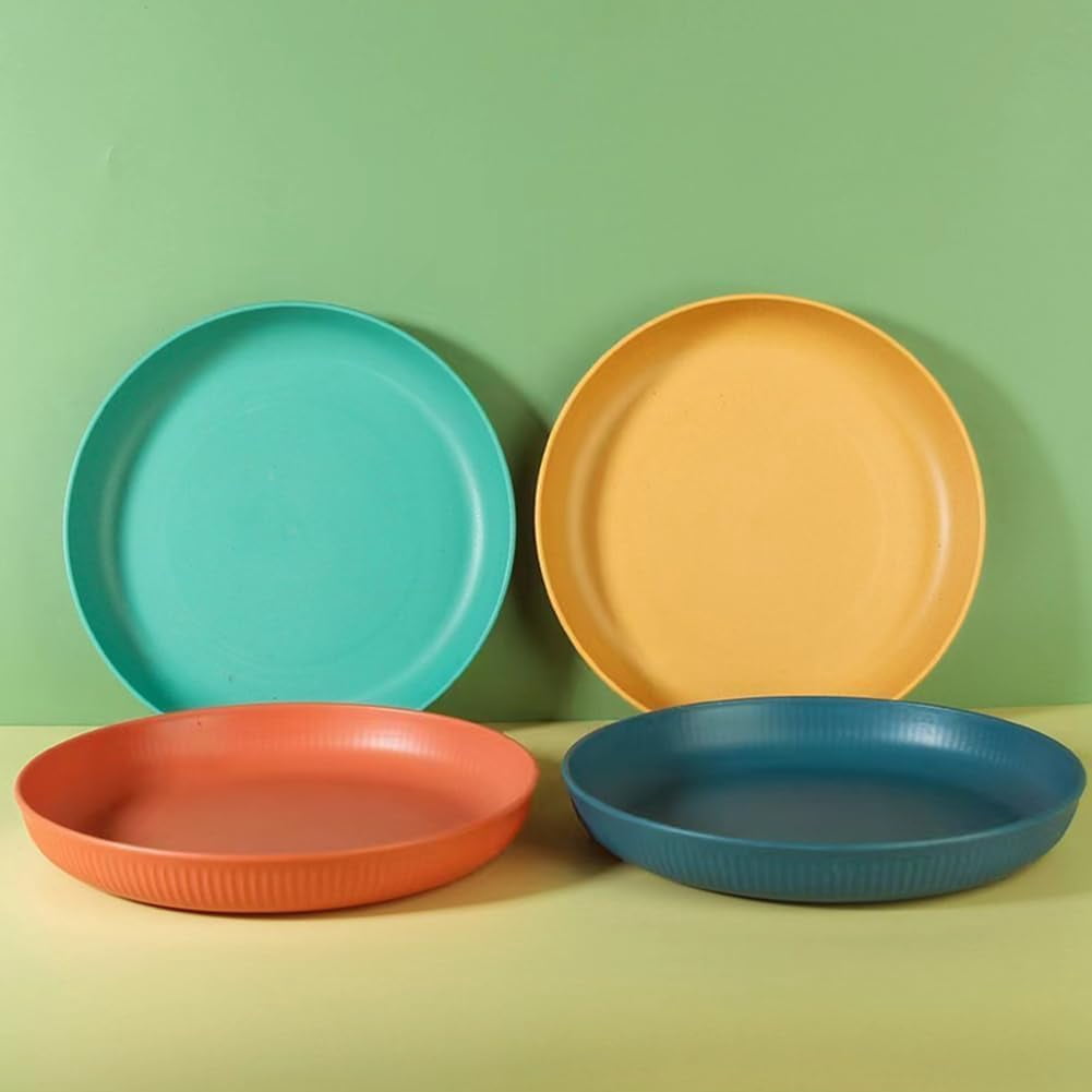 Vortipu Dinner Plates Set of 4 9 Inch Plastic Plates Reusable Wheat ...