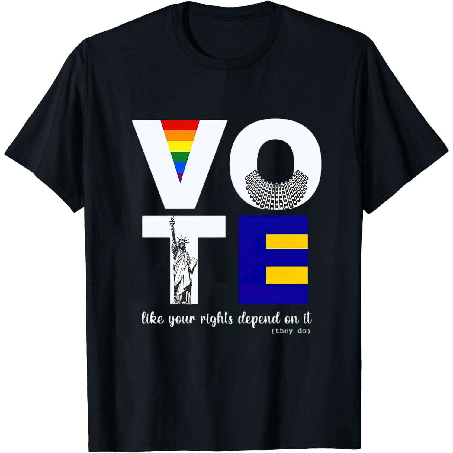 Vote Dissent Collar Statue of Liberty Pride Flag Equality Short Sleeve ...