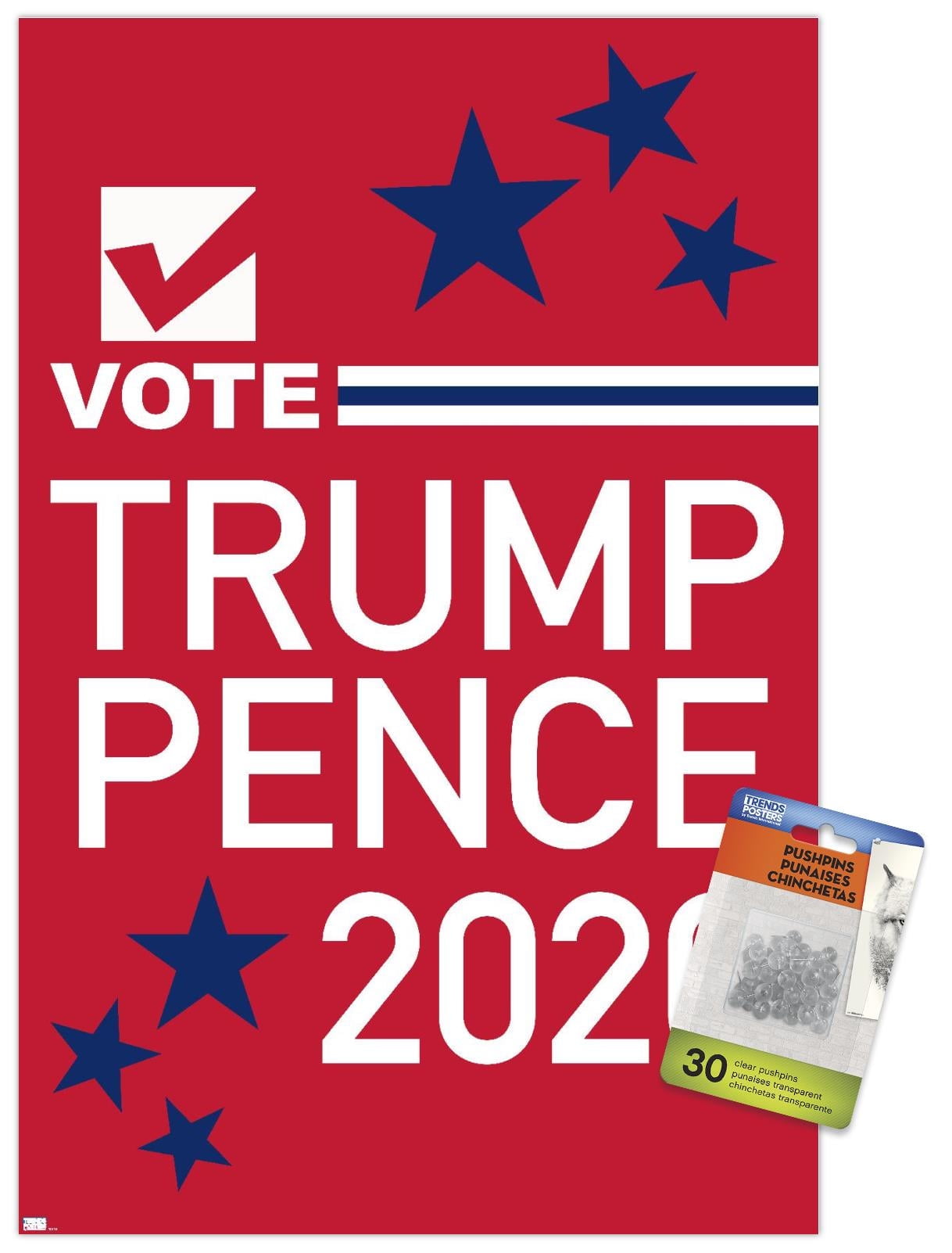 Vote - Trump/Pence 2020 Wall Poster with Push Pins, 14.725" x 22.375 ...