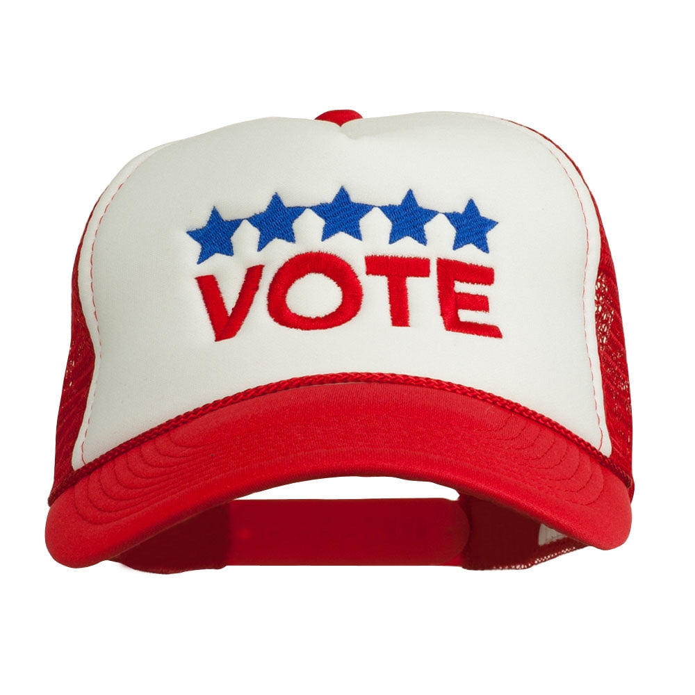 Vote with Stars Embroidered Foam Mesh Back Cap - Red White Red OSFM ...