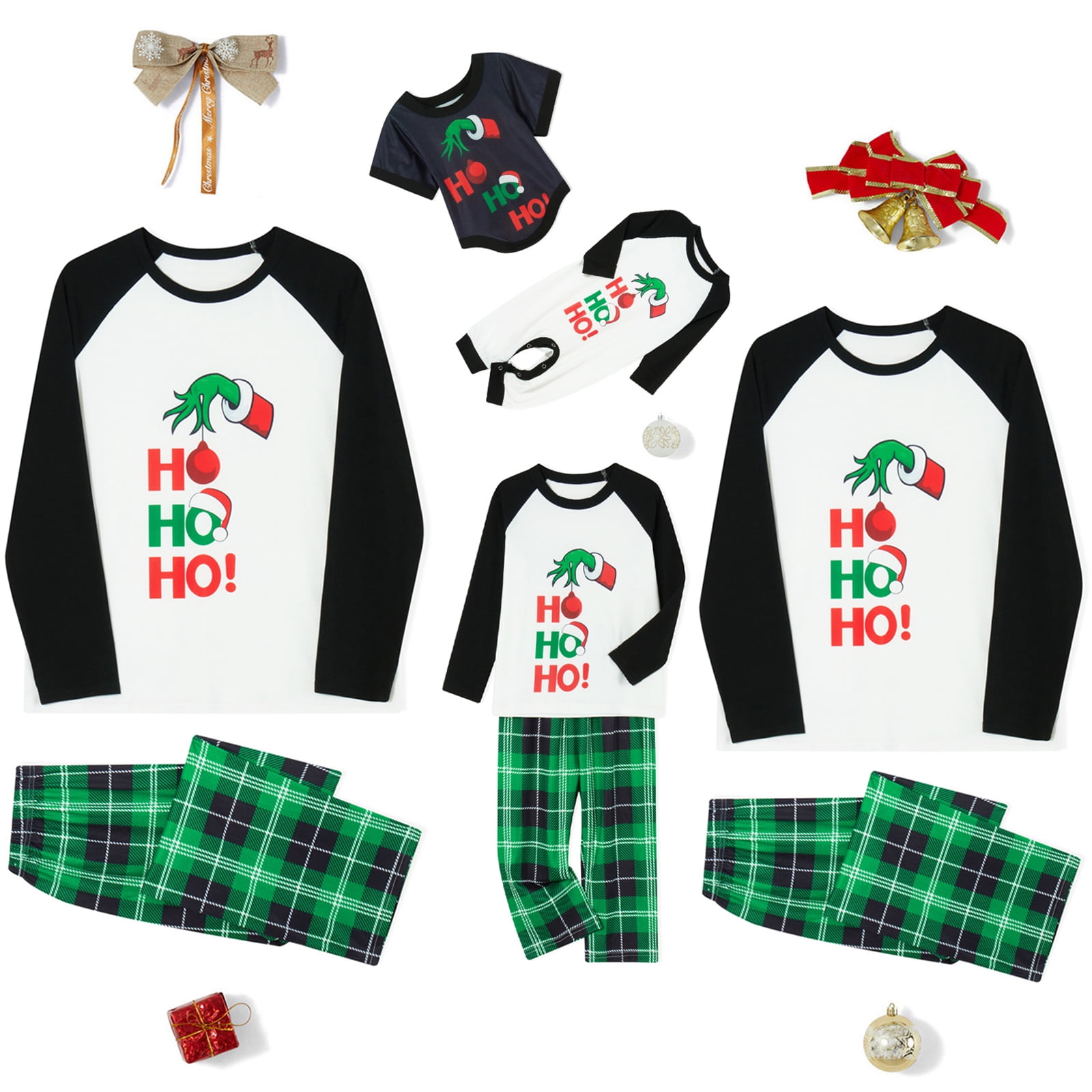 Votuleazi Christmas Family Pajamas Matching Set Cartoon Print Raglan ...