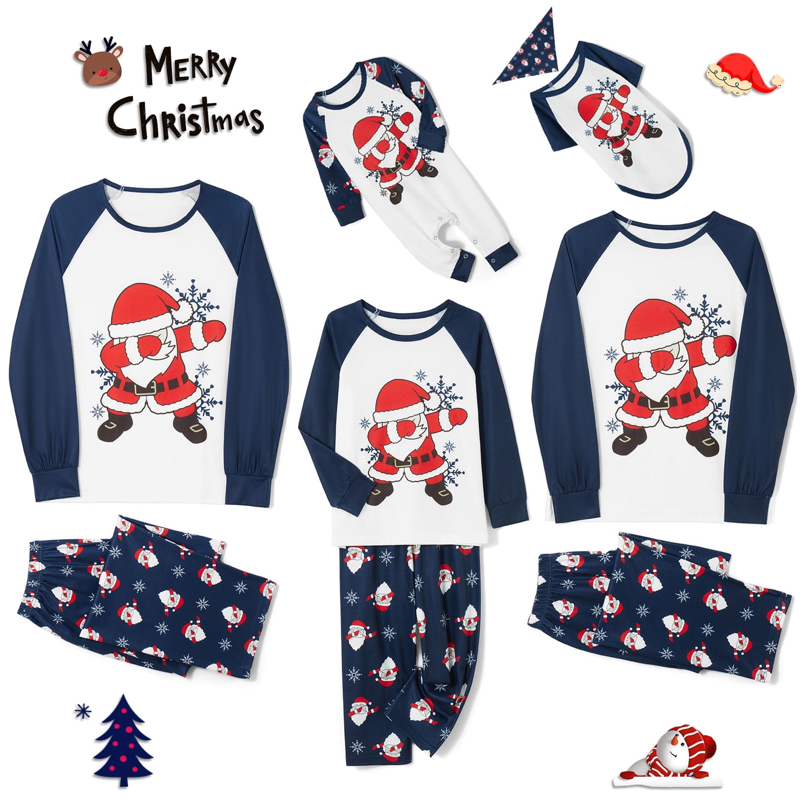 Votuleazi Family Matching Christmas Pajamas Set Santa Snowflake Print ...