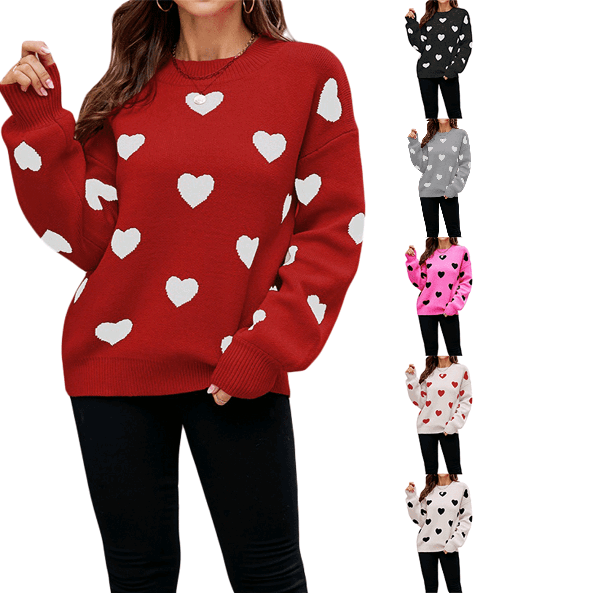 Votuleazi Valentine'S Day Heart Womens Sweaters,Casual Knitwear Long ...