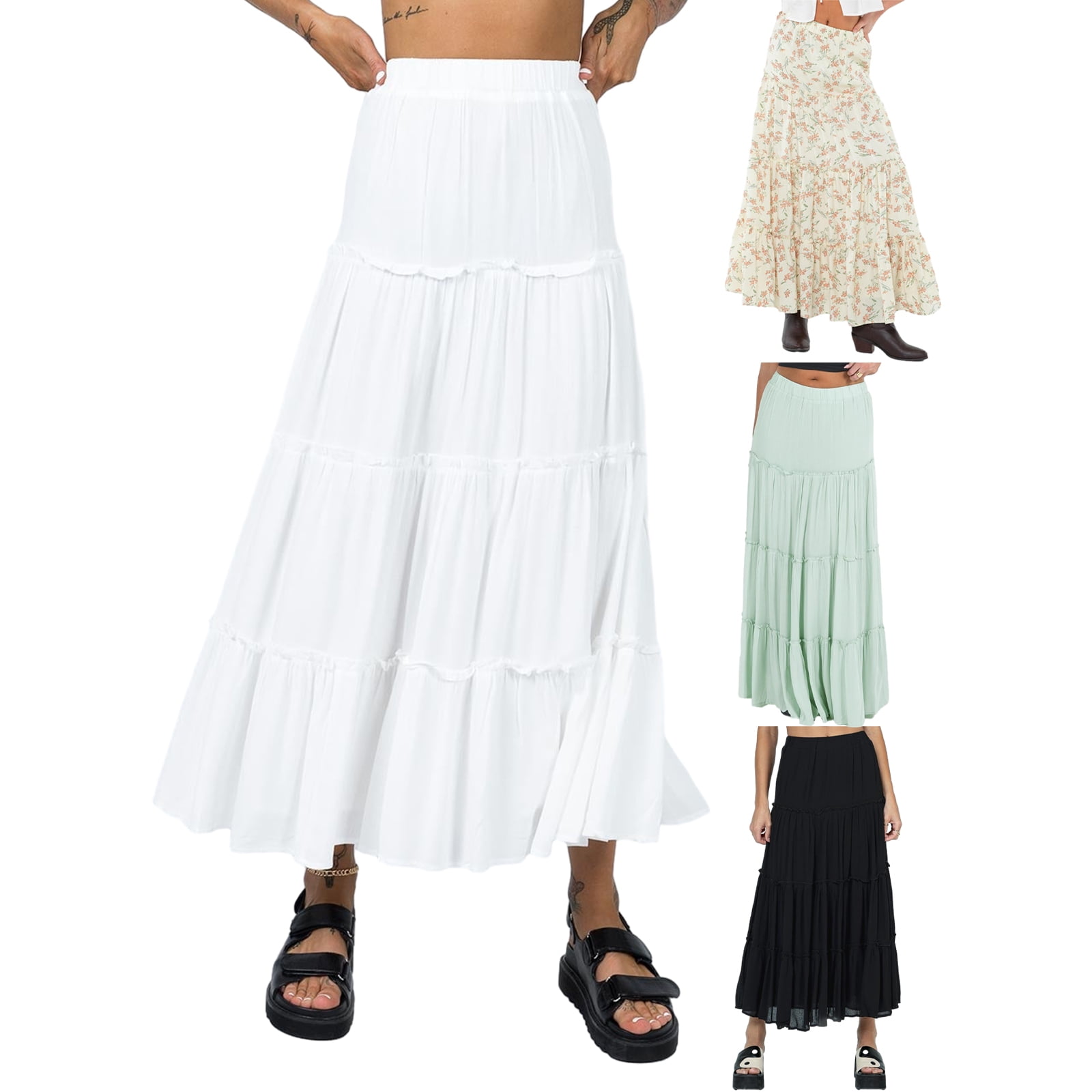 Votuleazi Y2k Skirts For Women,Women'S Long Skirts Floral Print/Solid ...