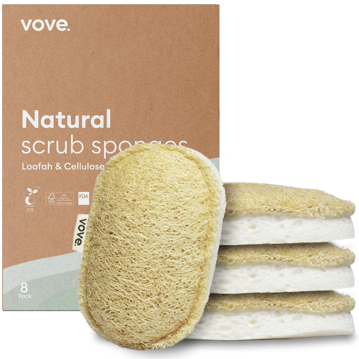 Vove | Premium Natural Kitchen Sponge | Non Scratch | Long Lasting ...